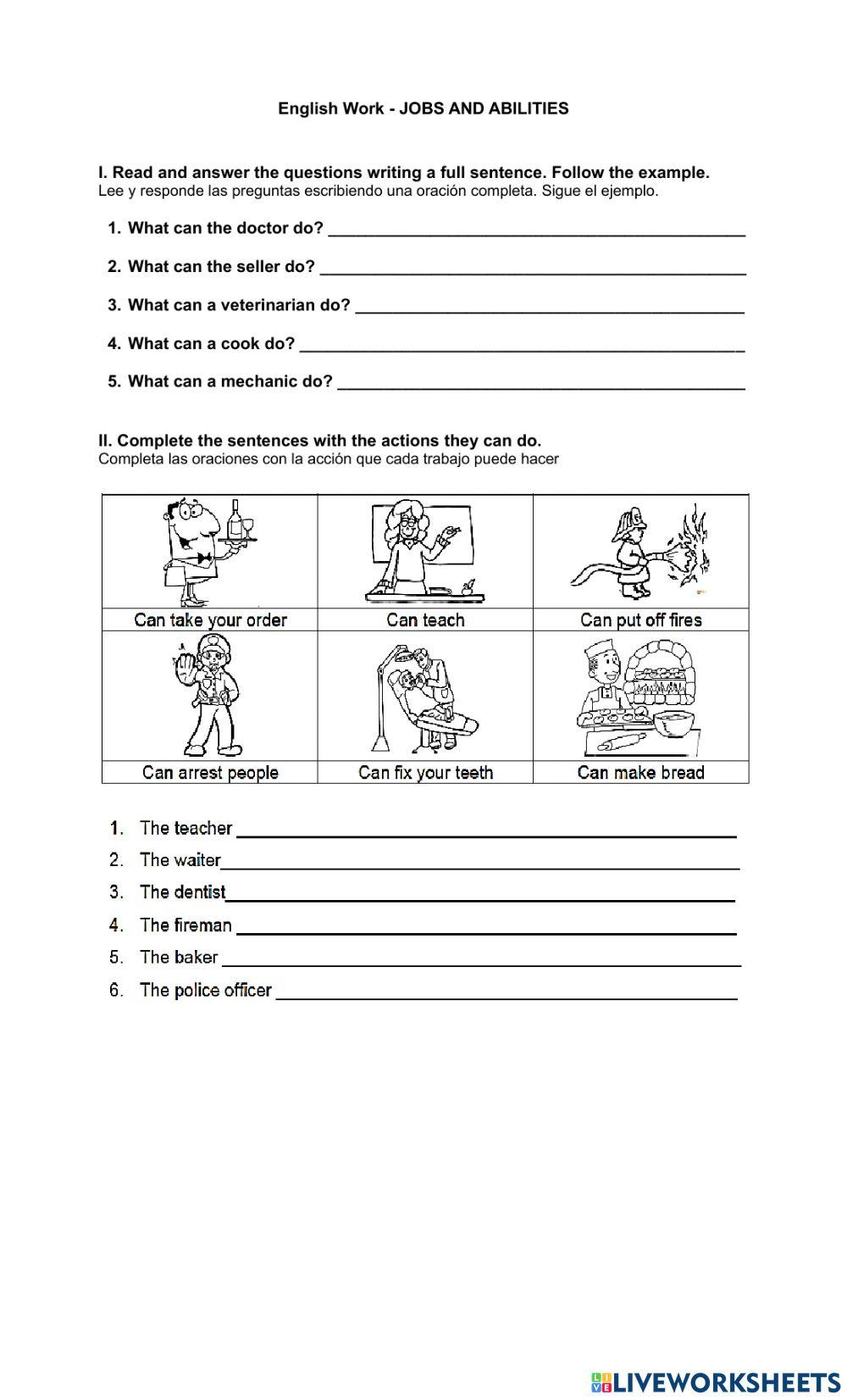 Jobs and abilit… | Free Interactive Worksheets | 926195