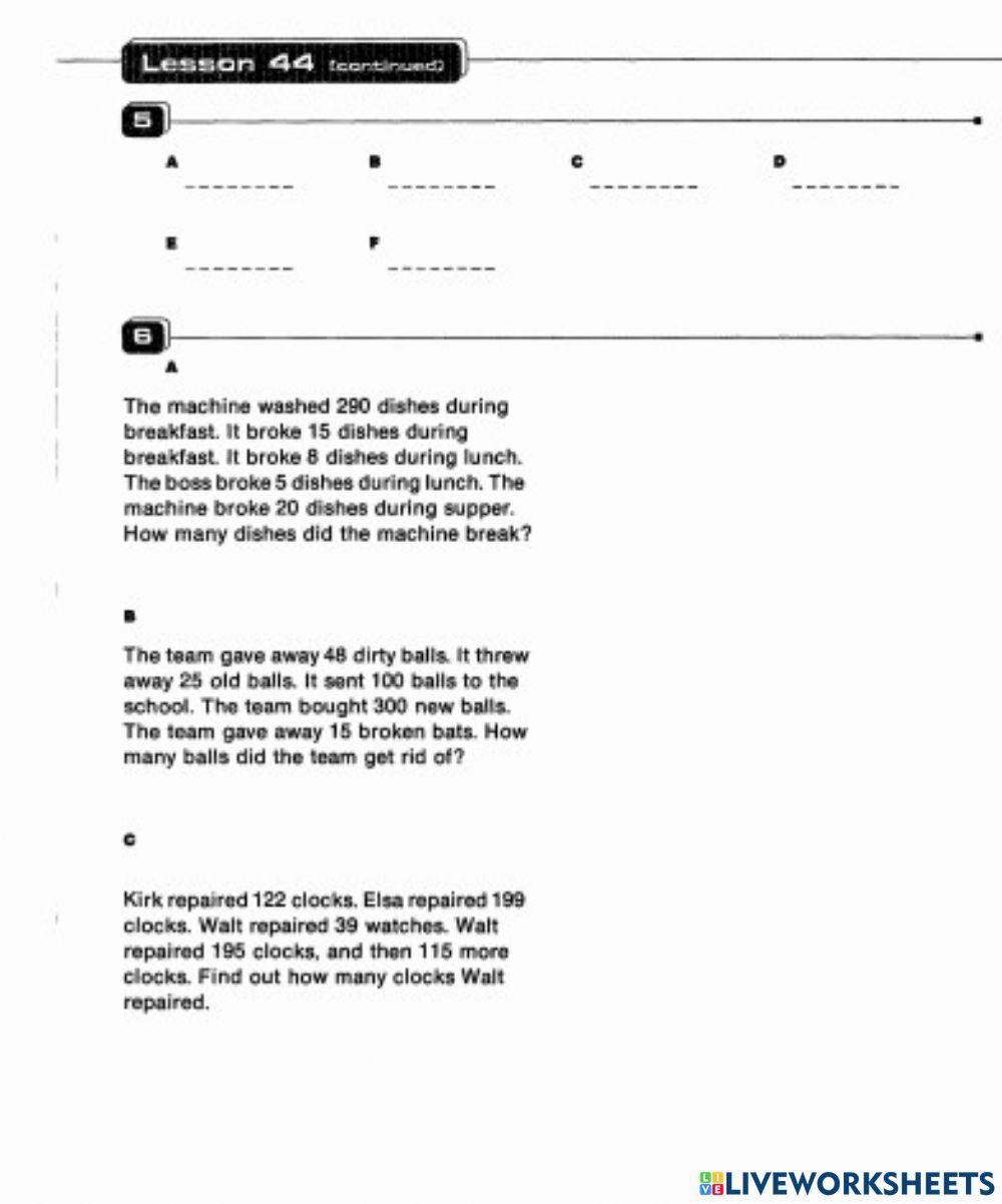 Lesson 44 page 2 worksheet | Live Worksheets