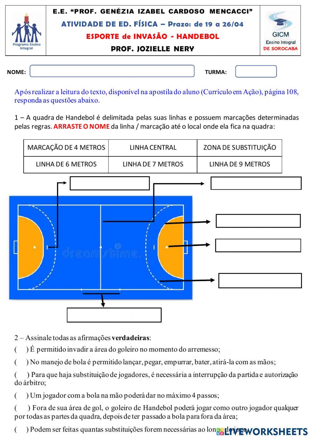 Handebol 1 online exercise for | Live Worksheets
