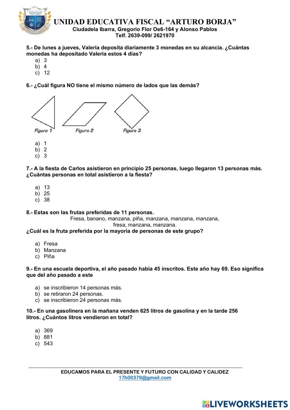 Matematicas online exercise for 5 | Live Worksheets