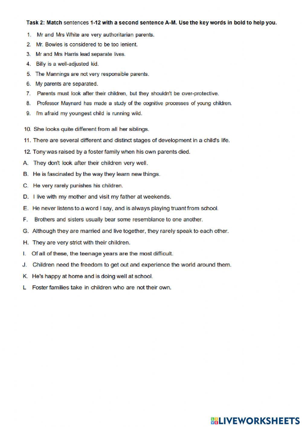 Children and the Family worksheet | Live Worksheets