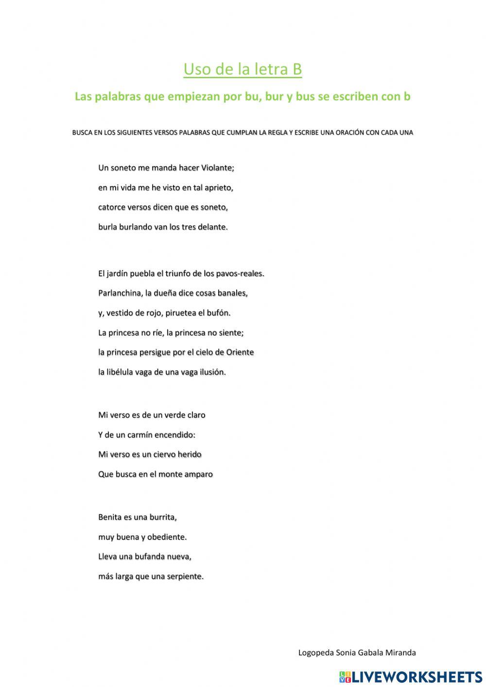 Palabras que empiezan por bu, bur y bus interactive worksheet | Live ...