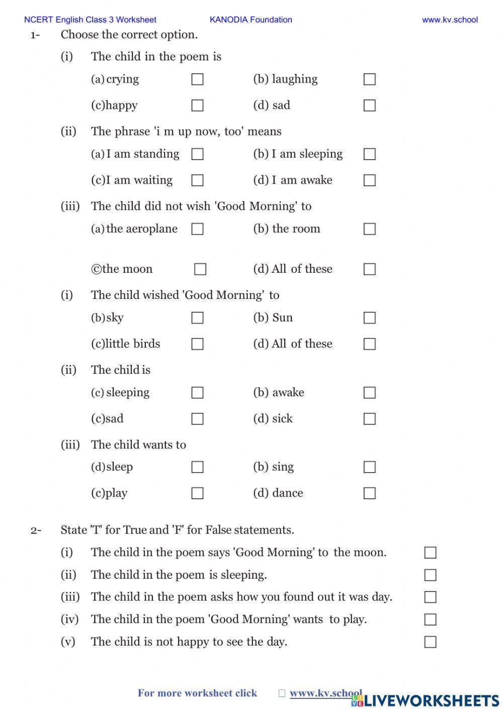 CLASS 3 ENG WORKSHEET ON GOOD MORNING 4929845