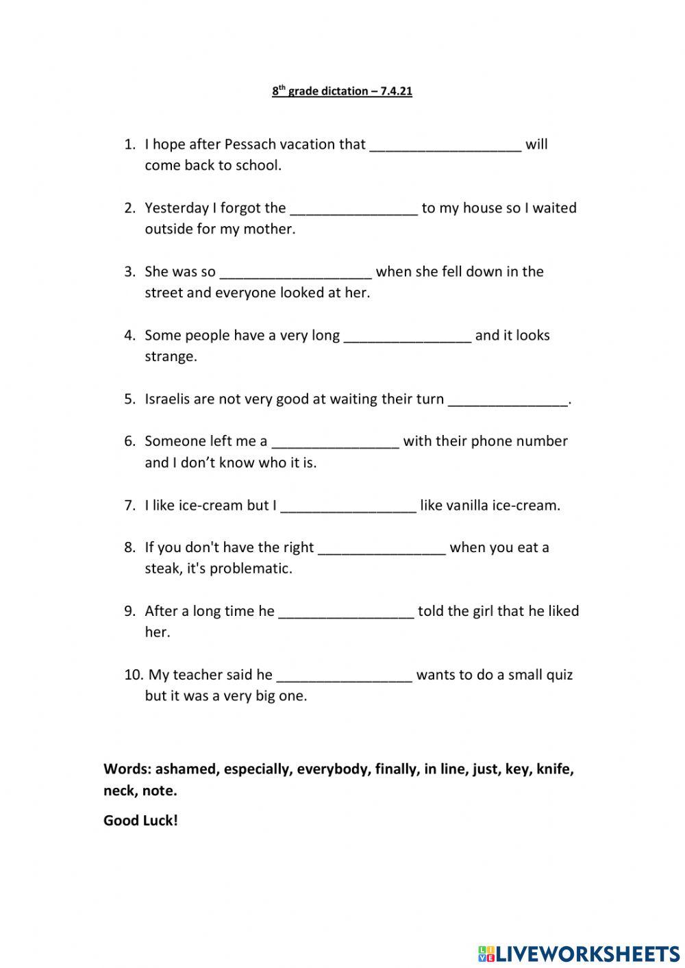 Vocab fill in online pdf activity | Live Worksheets
