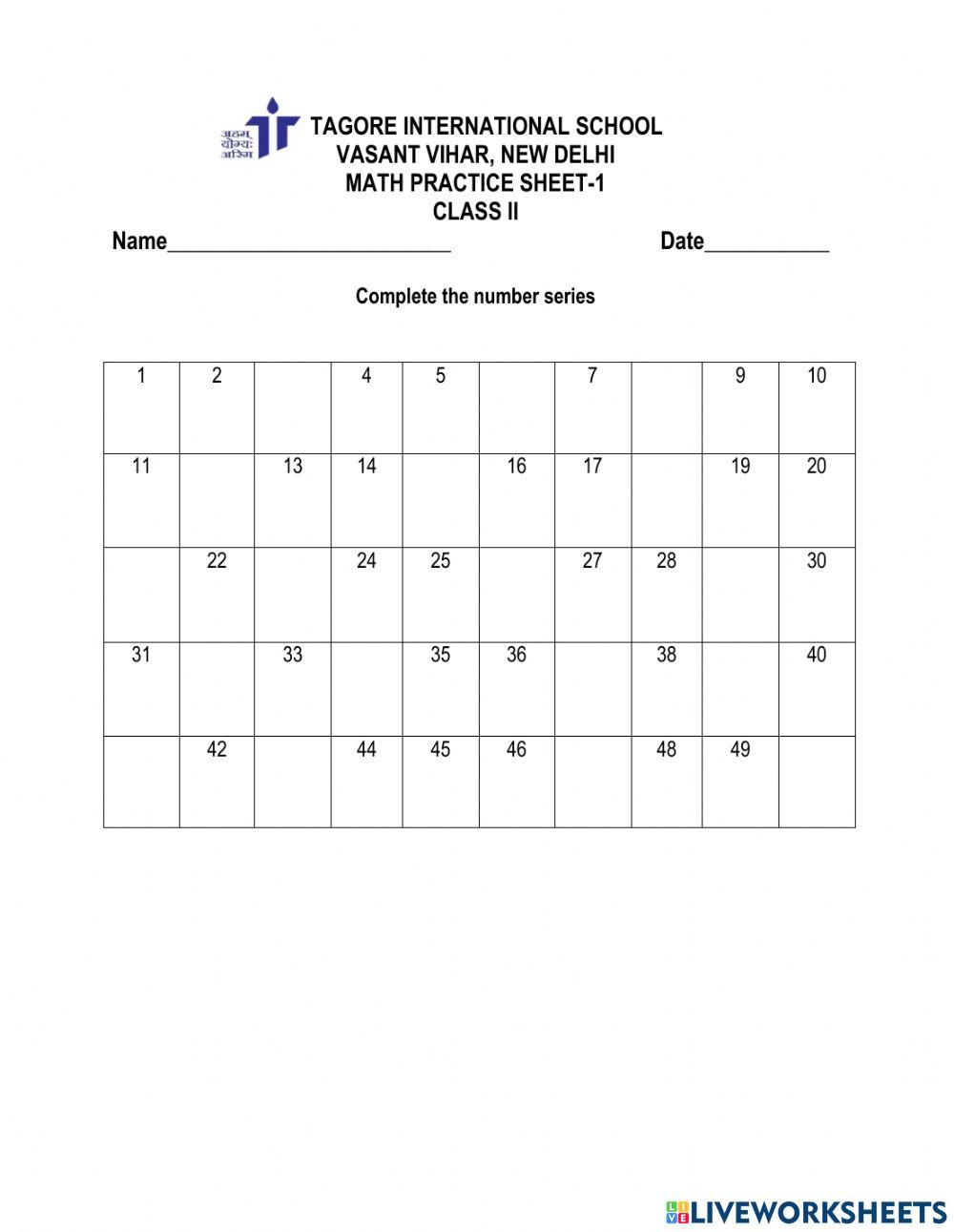 Missing numbers online exercise for | Live Worksheets