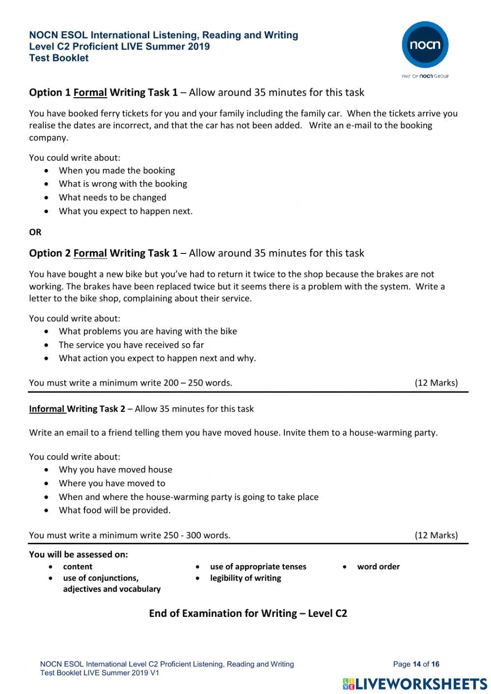 NOCN C2 A2019 W… | Free Interactive Worksheets | 6515903