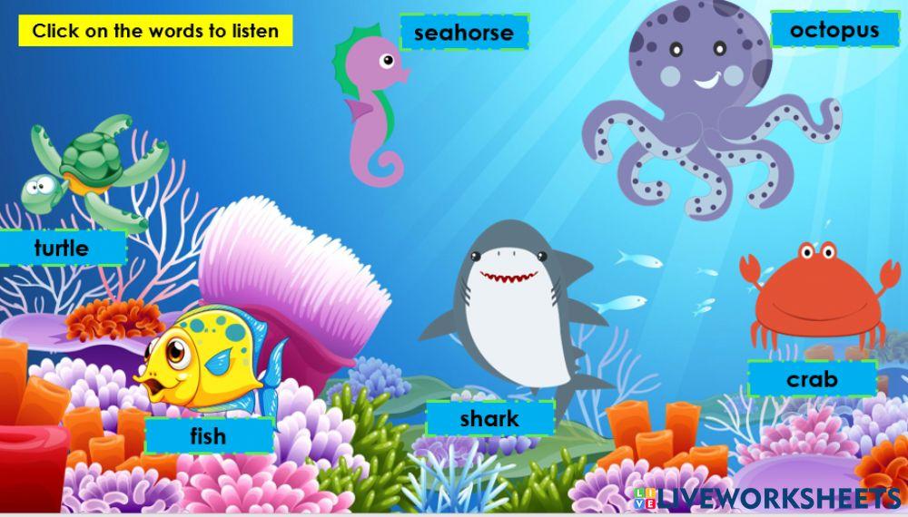 Sea animals exercise for Preschool | Live Worksheets
