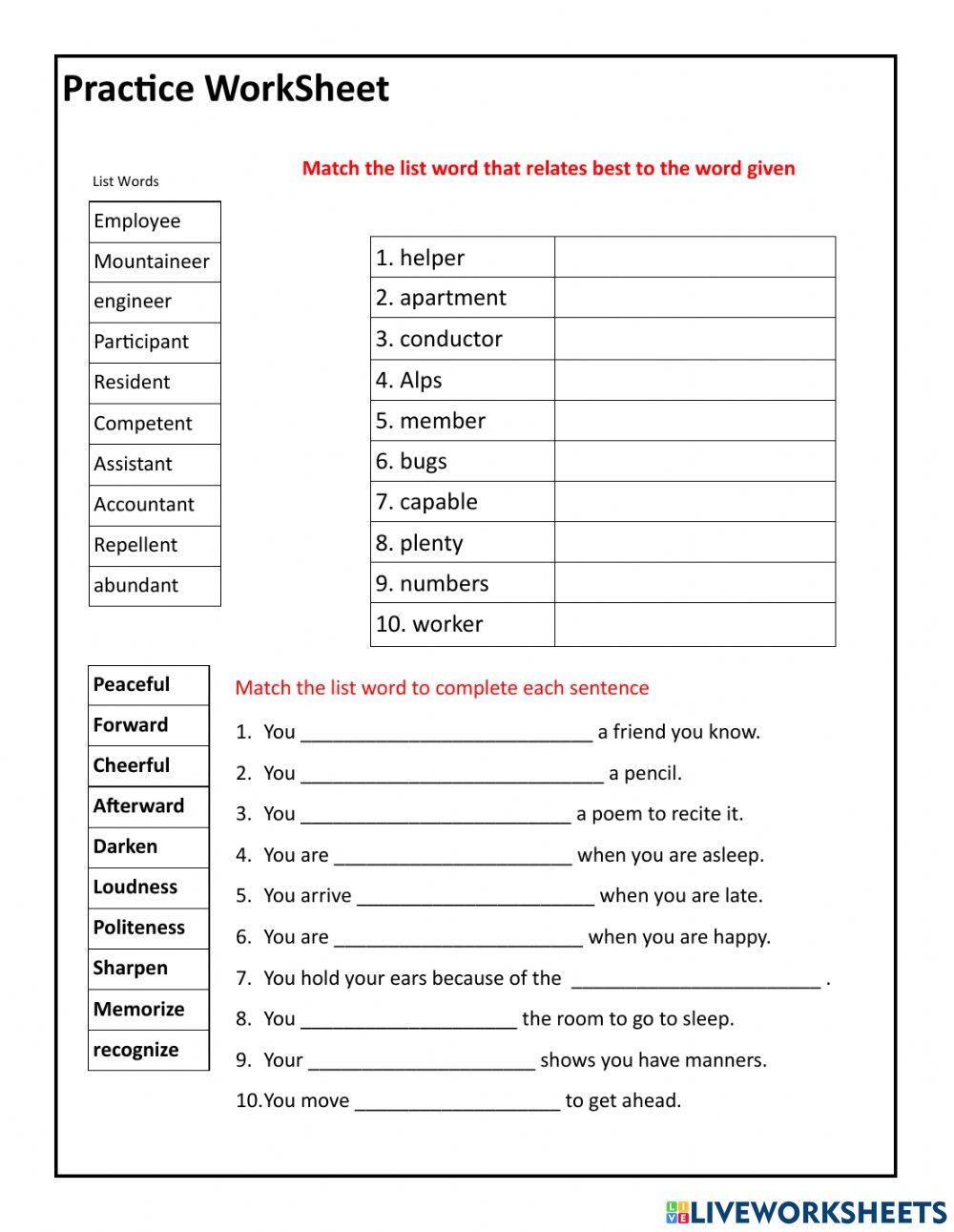 Suffixes | Free Interactive Worksheets | 926684