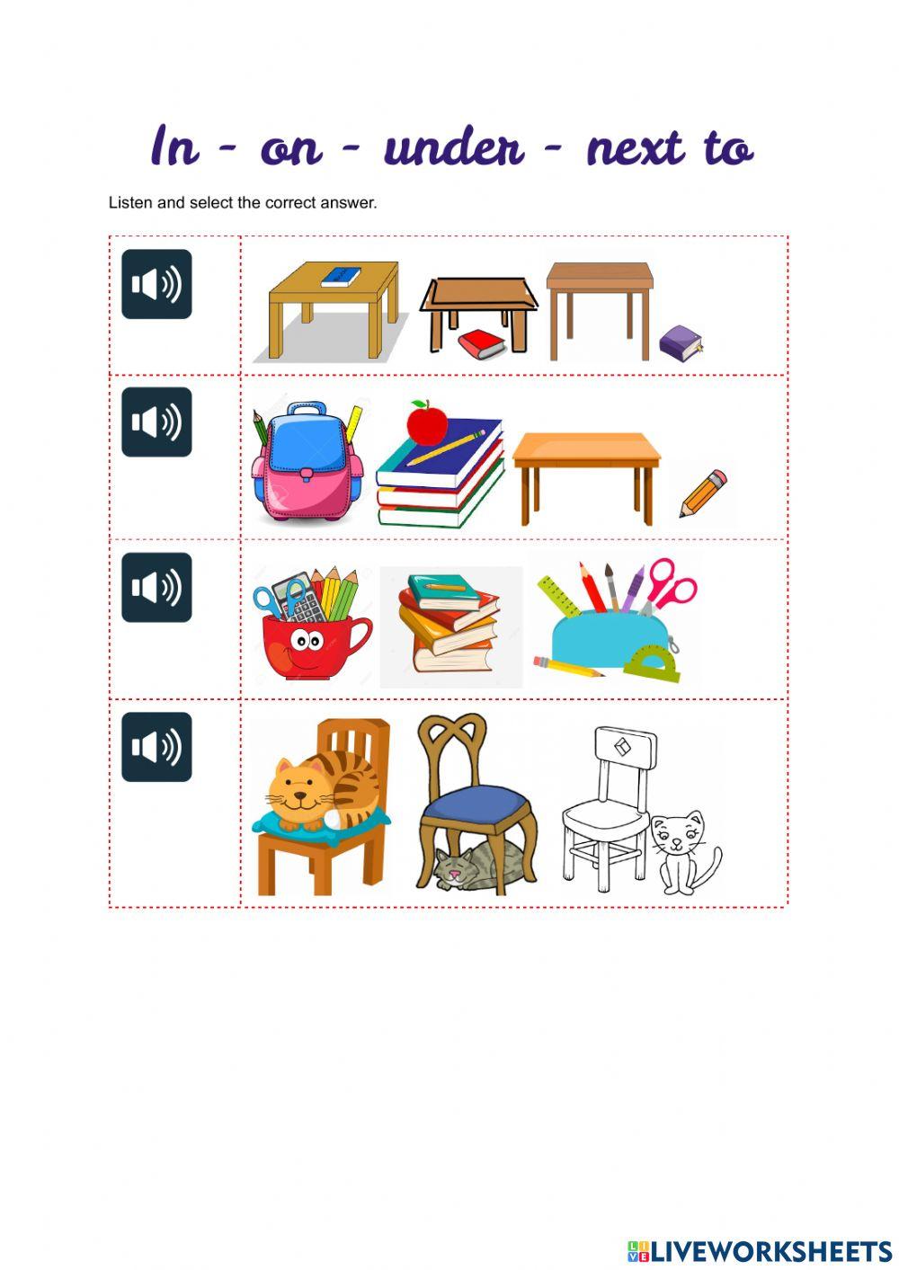 On in under nex… | Free Interactive Worksheets | 926834