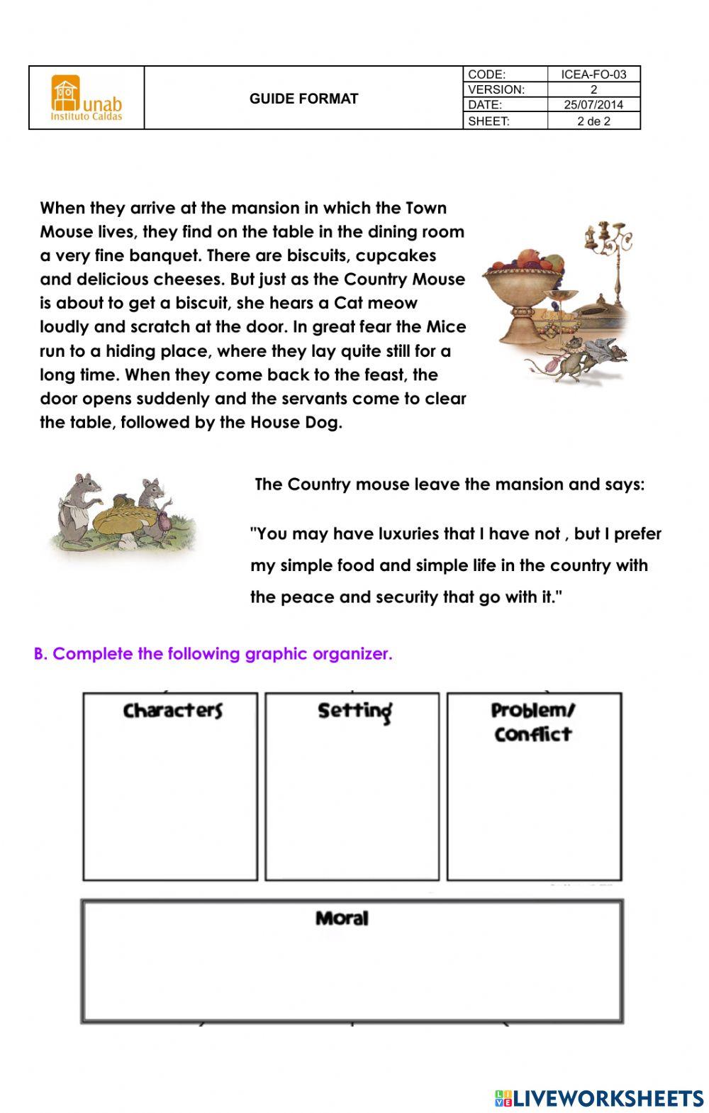 The Town Mouse and the Country mouse activity | Live Worksheets
