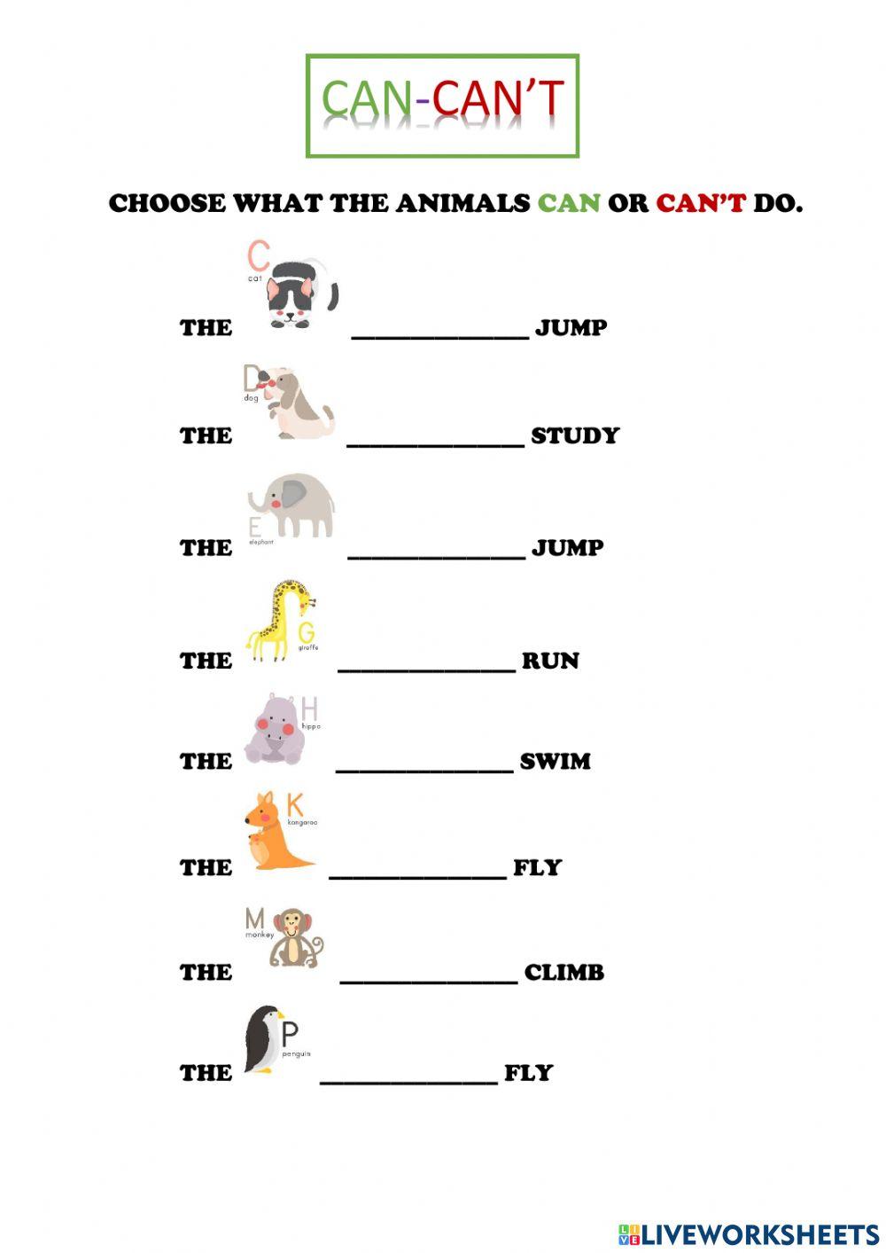 Can-can't online pdf worksheet | Live Worksheets