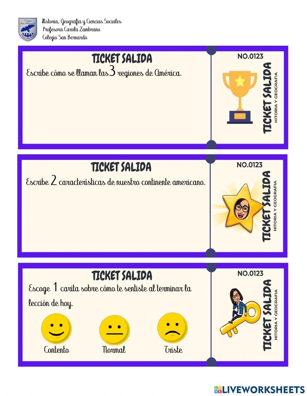 Ticket 3, 2, 1 America worksheet | Live Worksheets