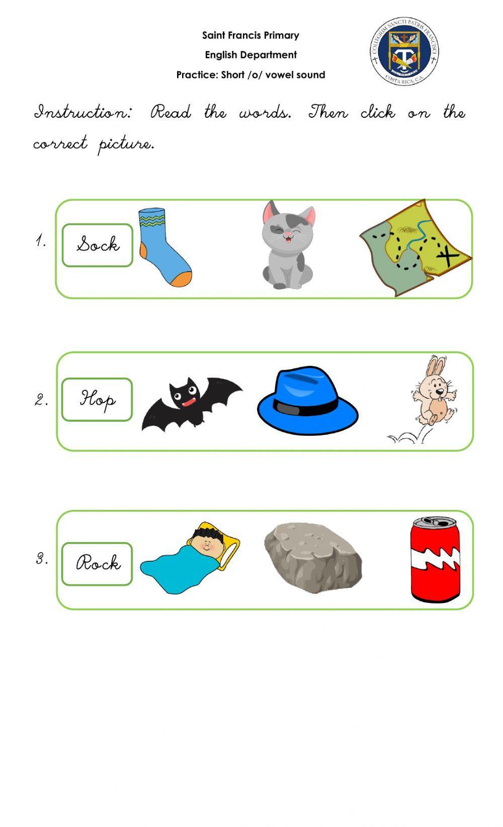 Practice: Short -o- vowel sound online exercise for | Live Worksheets