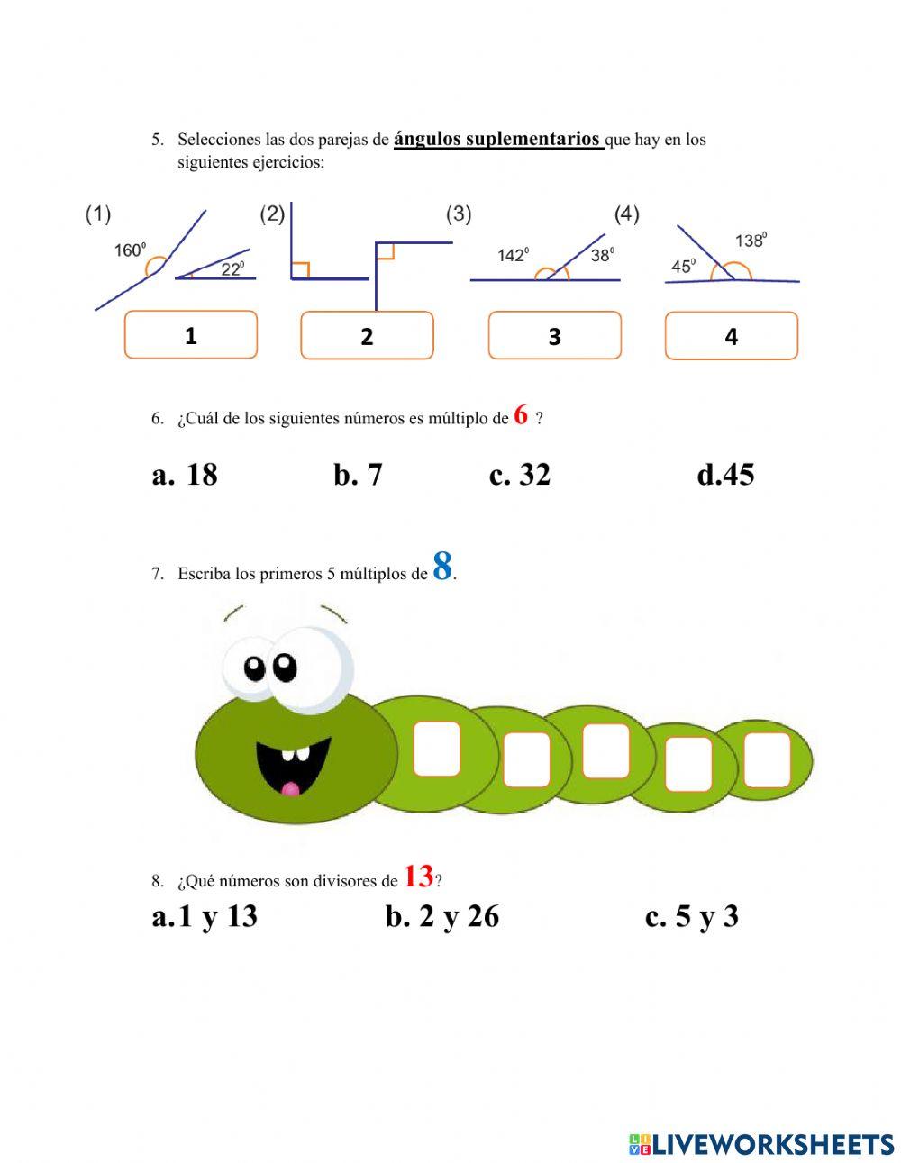 Pdf online activity: Examen de matemáticas | Live Worksheets