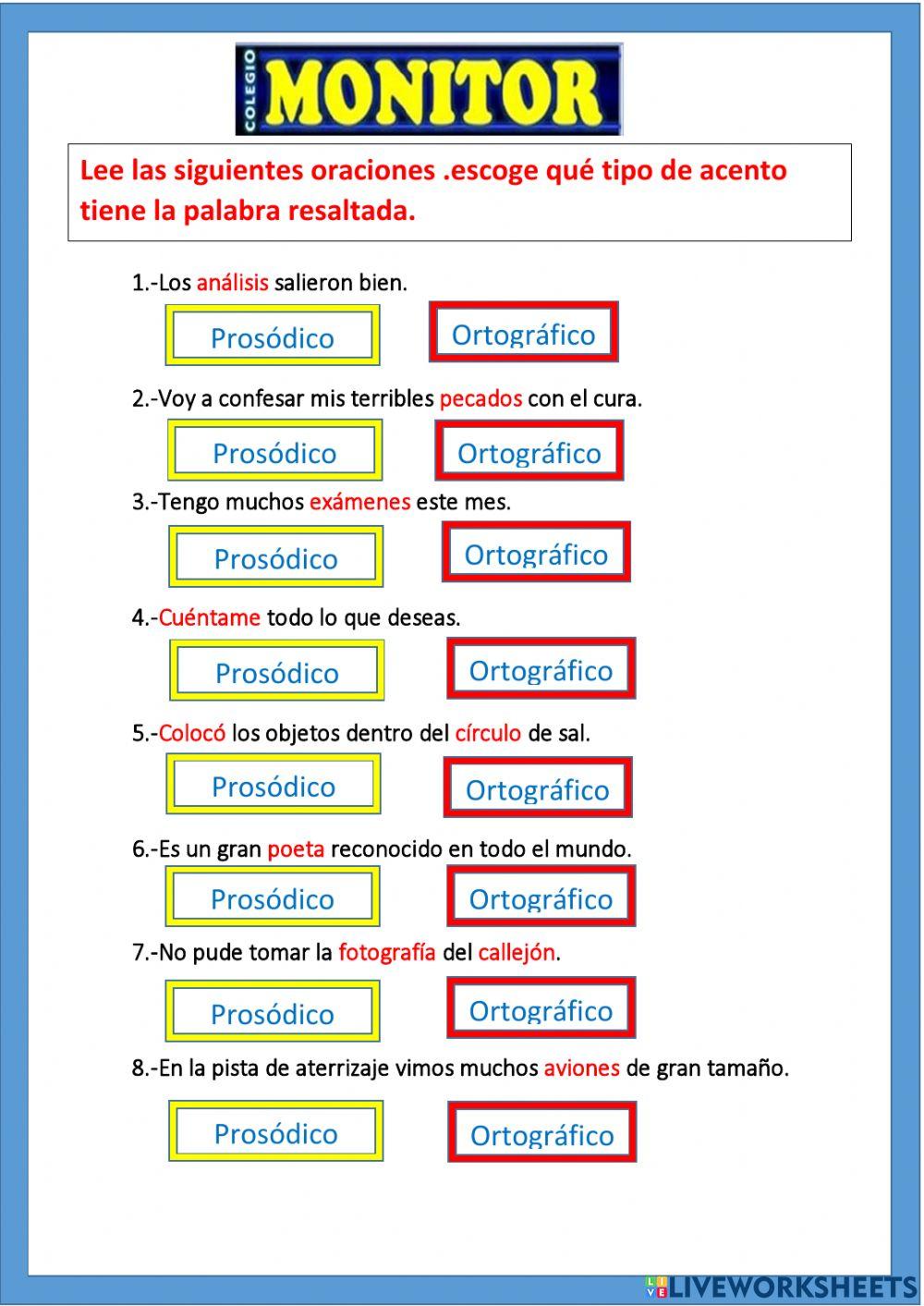 Clases de acento | Free Interactive Worksheets | 927102