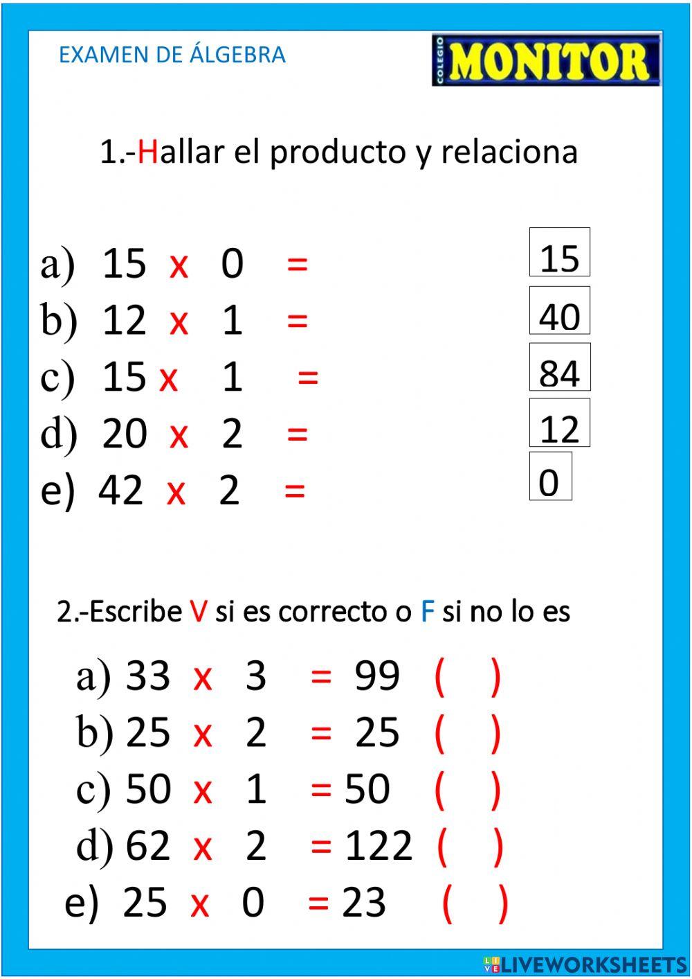 Álgebra interactive activity for SEGUNDO GRADO | Live Worksheets