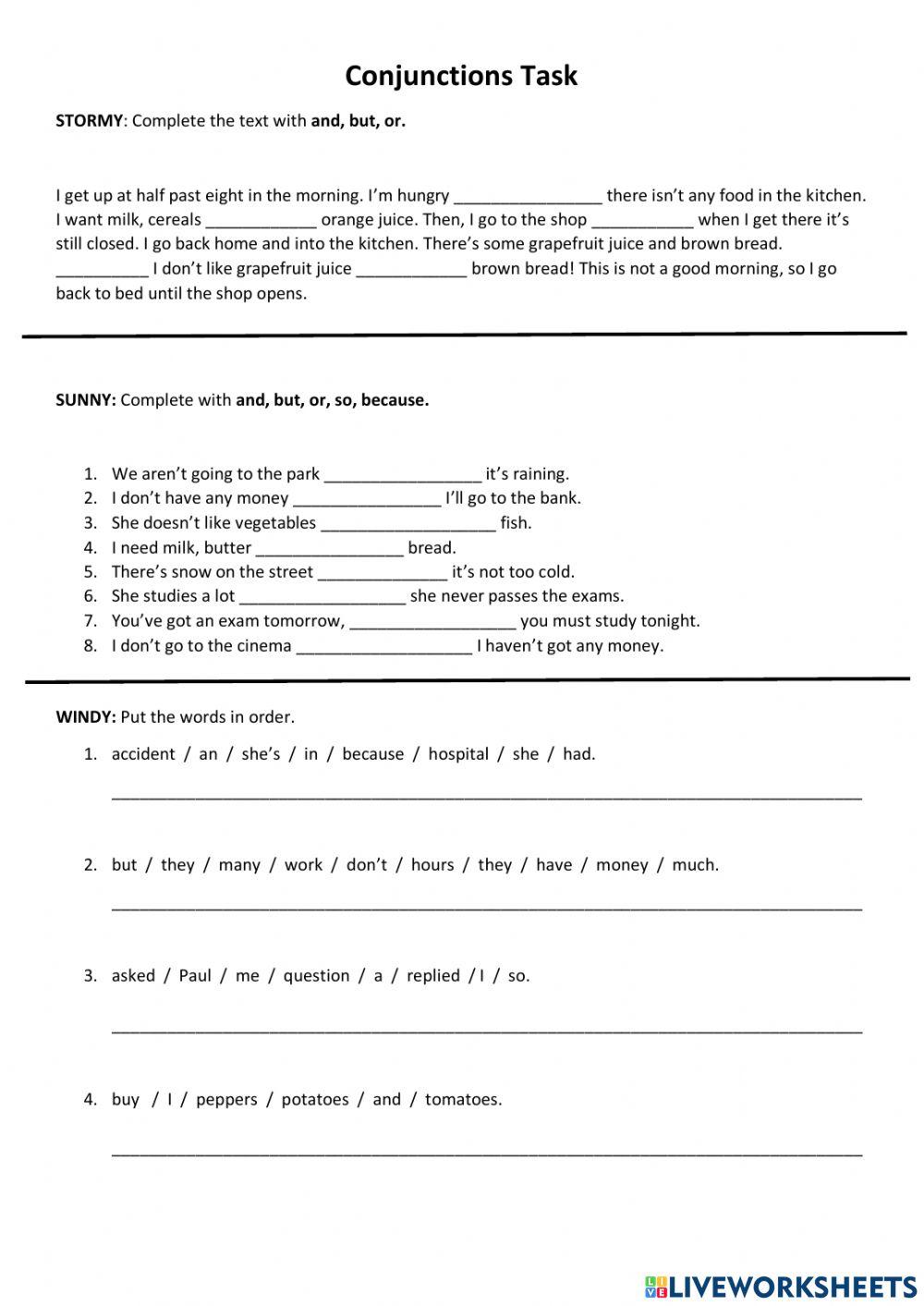 Conjunction activity for 2 | Live Worksheets