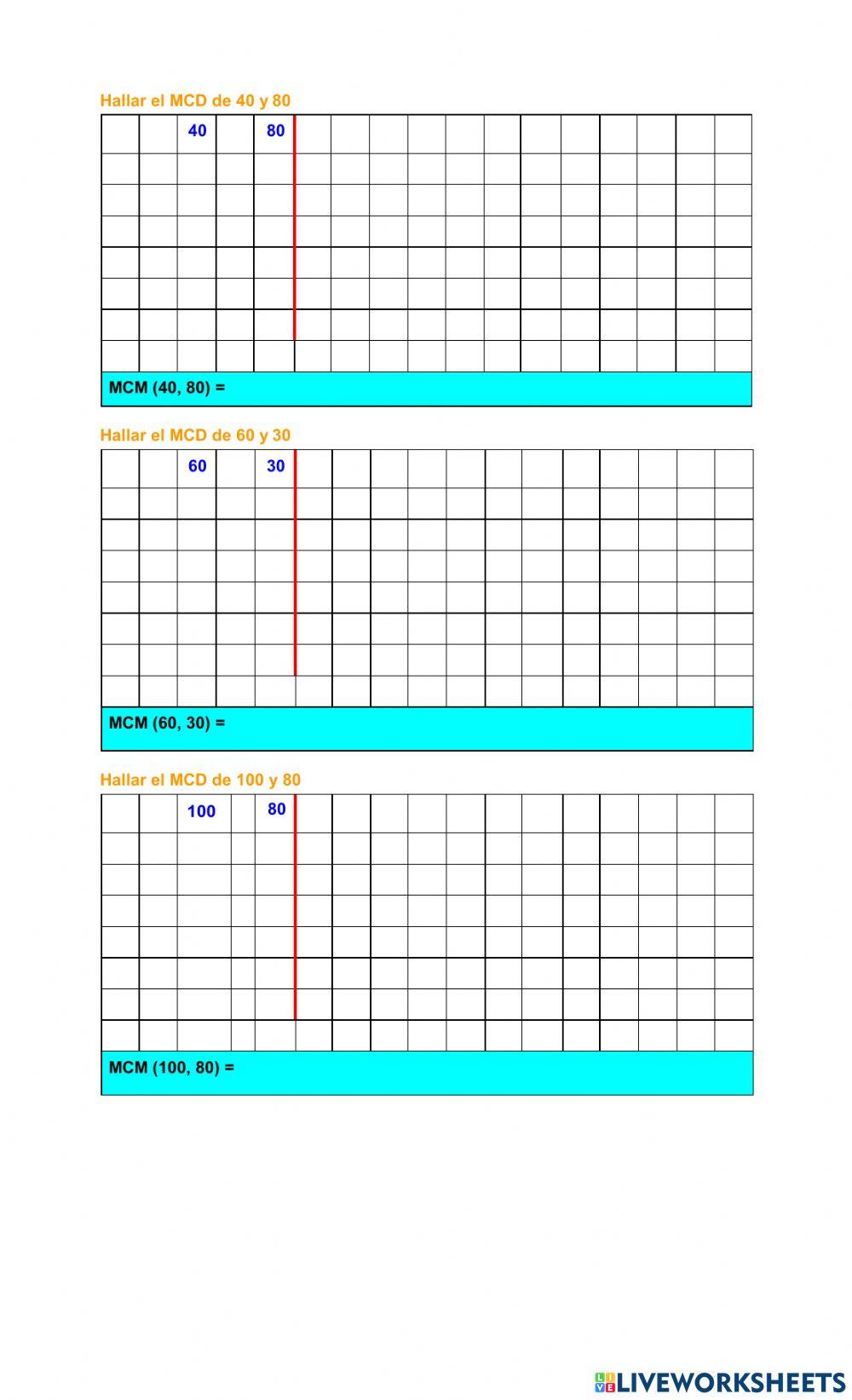 Grado 5° MCM y … | Free Interactive Worksheets | 927781