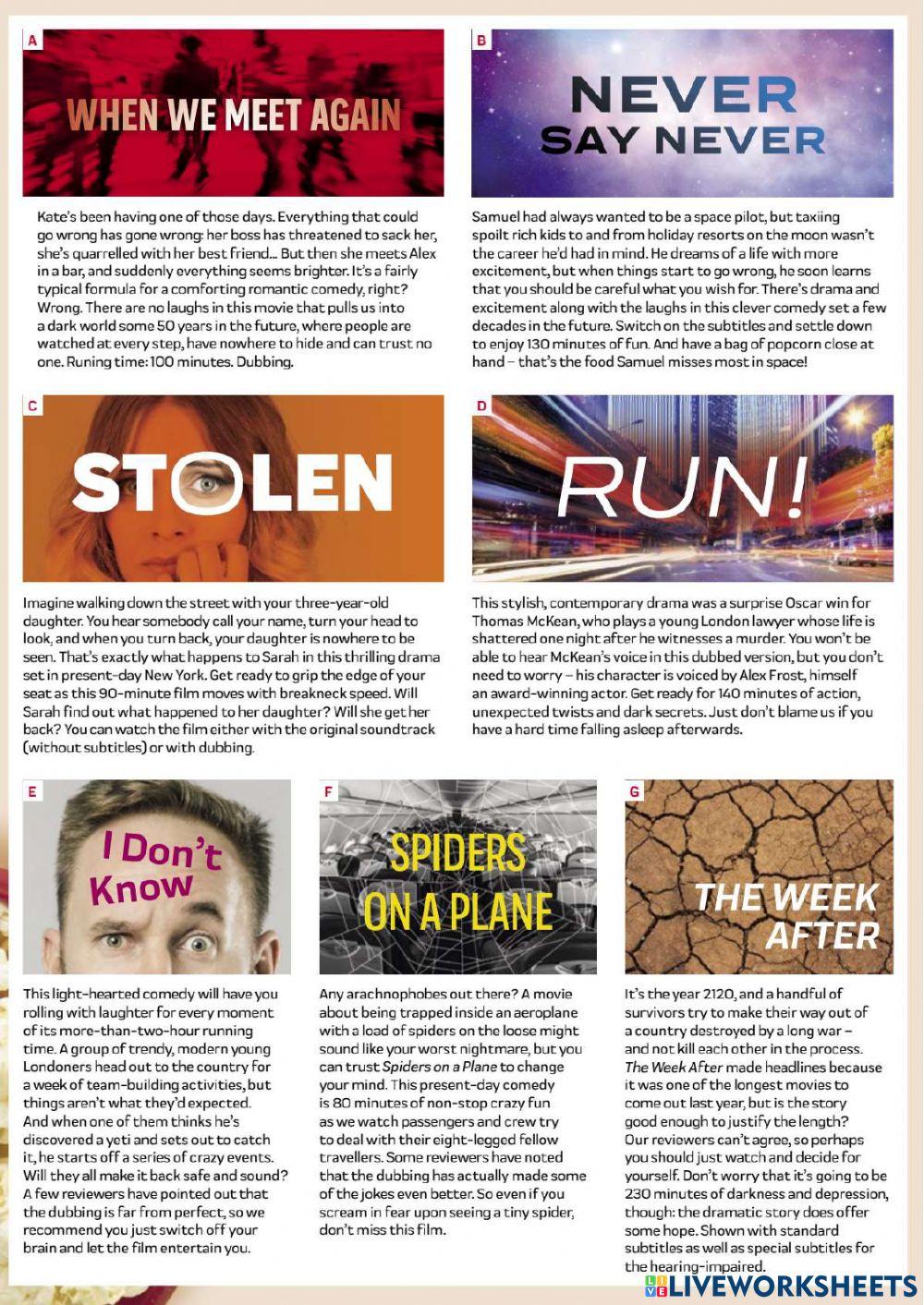 The best film choice worksheet | Live Worksheets