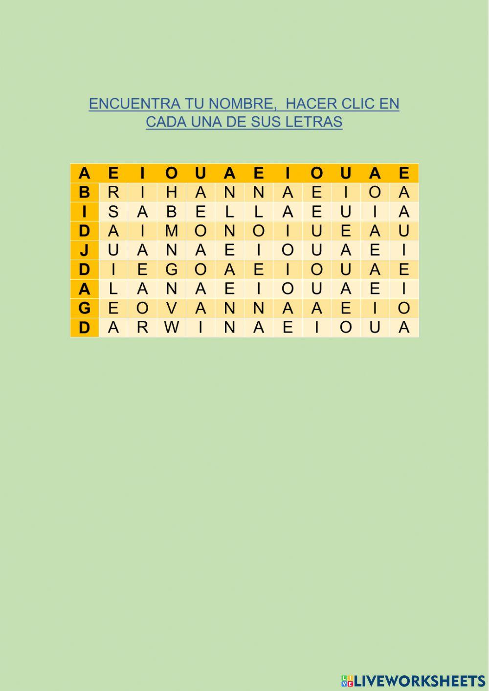 Nombres online worksheet for INICIAL | Live Worksheets