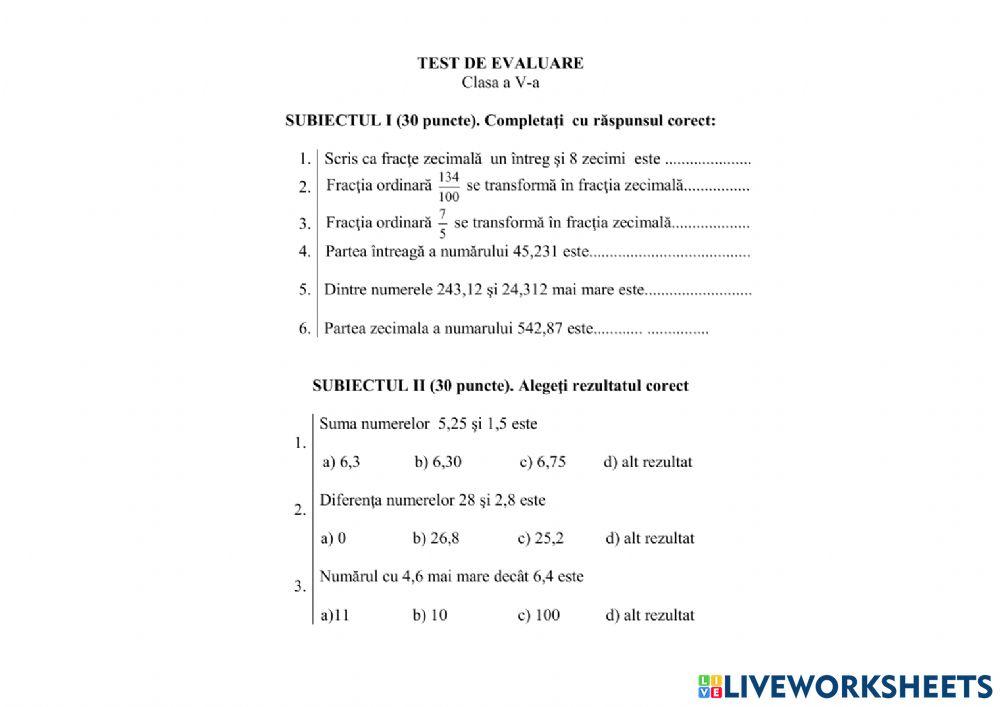 Fractii Zecimale | Free Interactive Worksheets | 928617