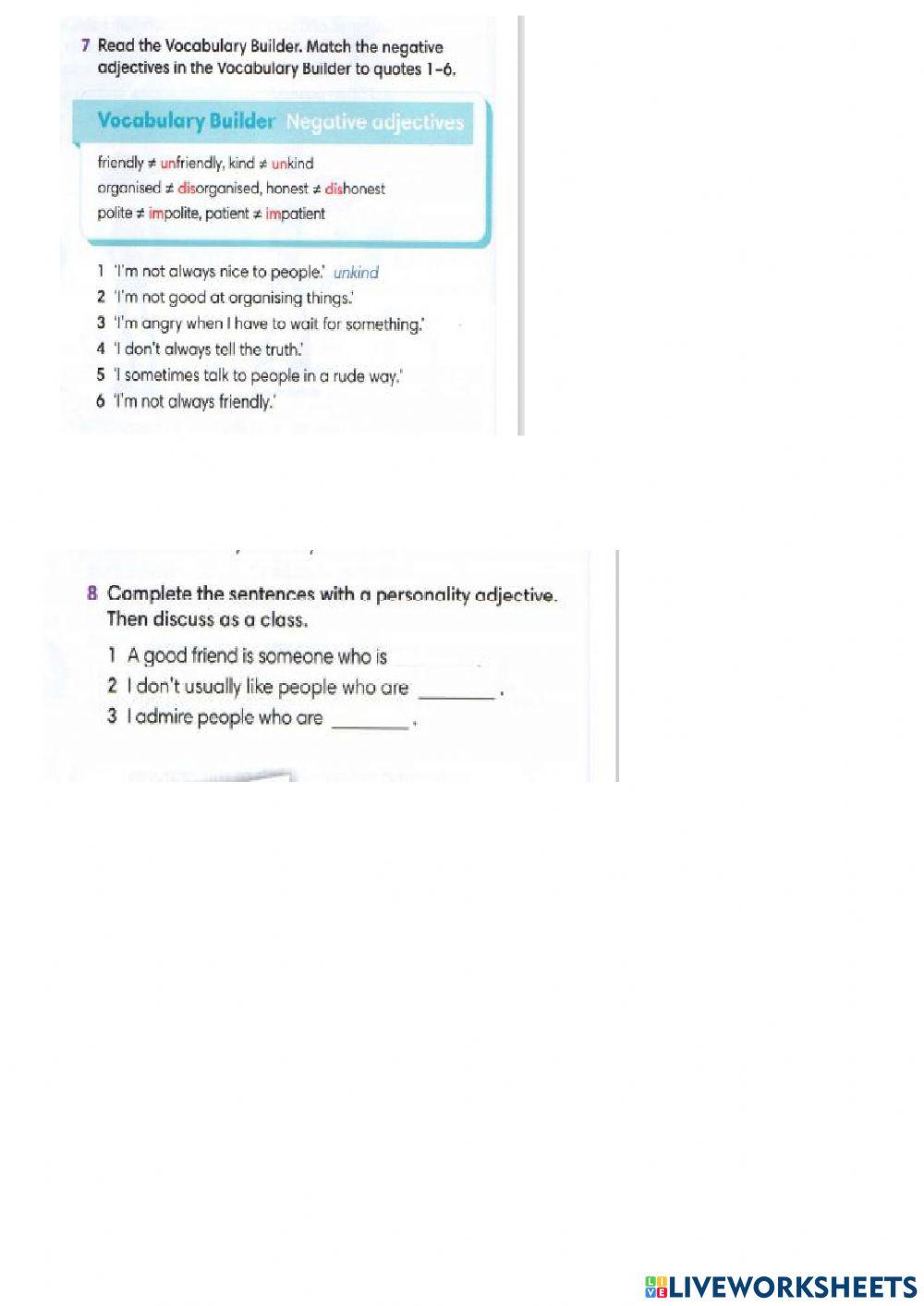 Pdf online exercise: Personality | Live Worksheets