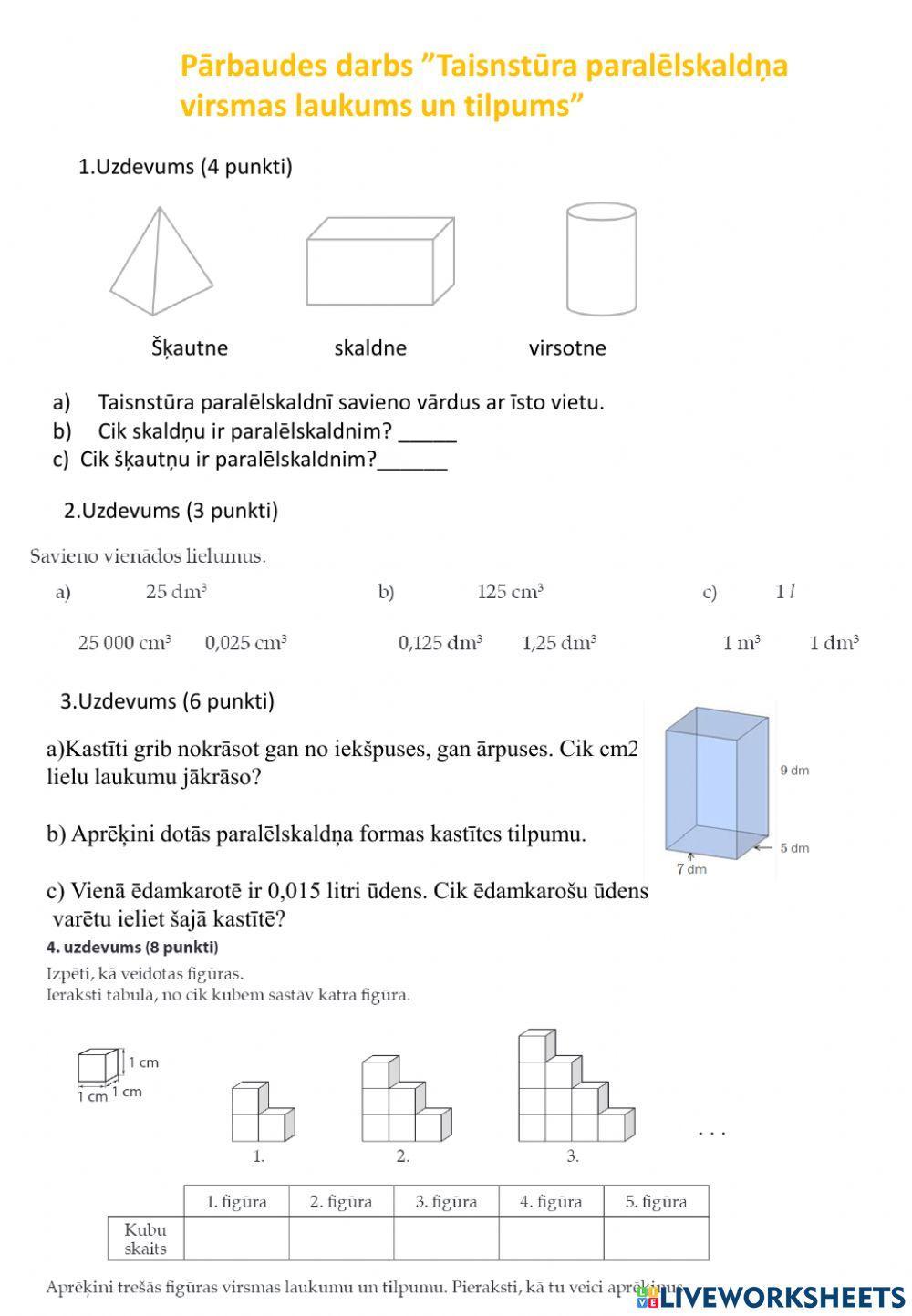 Taisnstūra para… | Free Interactive Worksheets | 928708