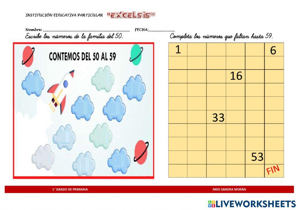 Numeracion hasta 59 worksheet | Live Worksheets