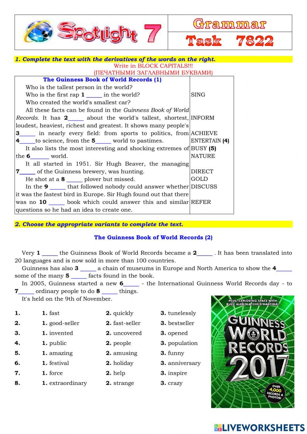 Spotlight 7 Task 7822 worksheet | Live Worksheets