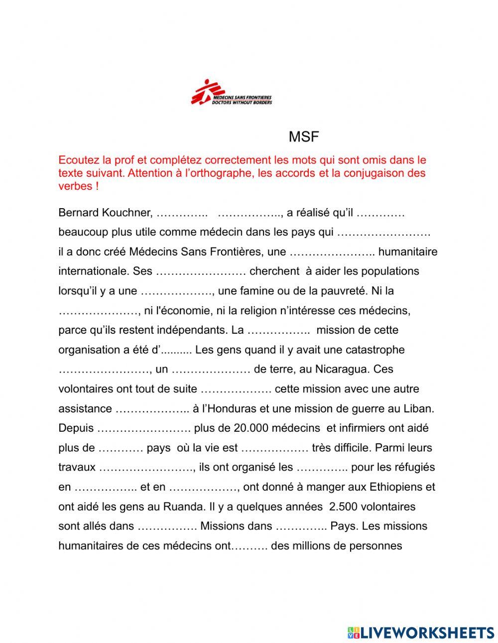 Msf worksheet | Live Worksheets