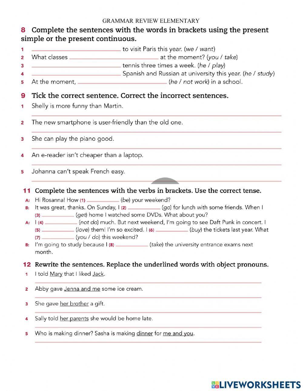 Open Mind elementary review worksheet | Live Worksheets