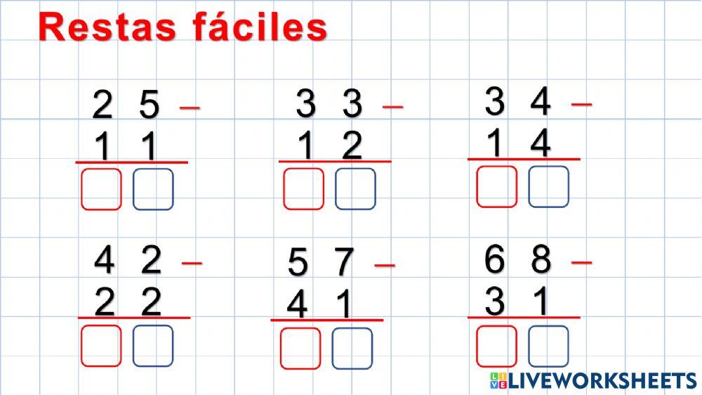 Restas fáciles activity | Live Worksheets