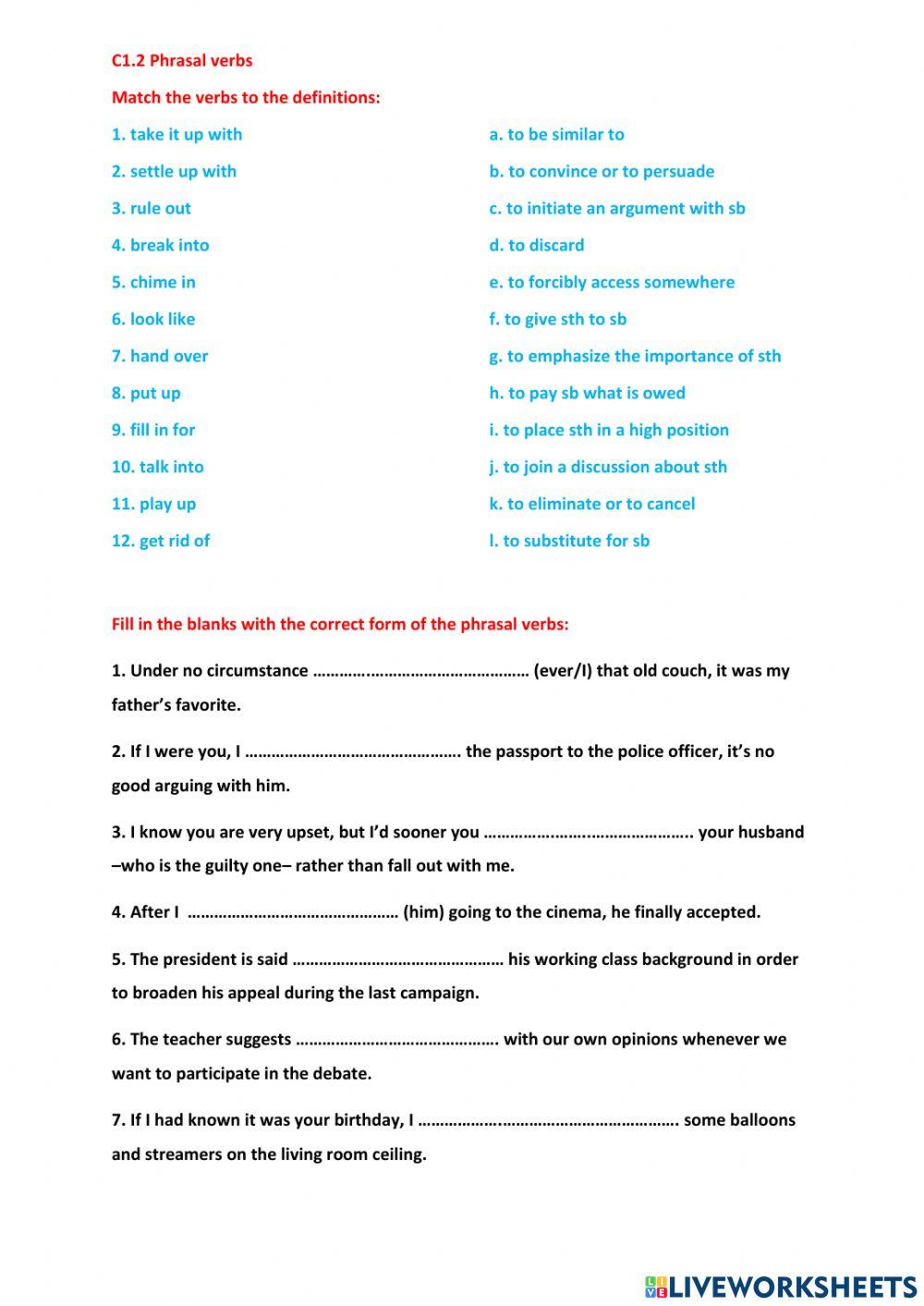 C1.2 Phrasal verbs Review 3 930050 | mayumeche | Live