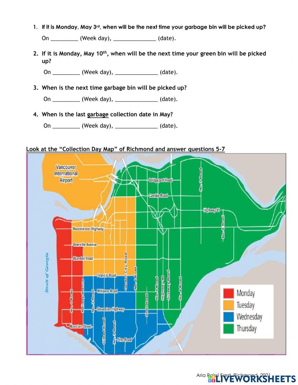 RII Read the Garbage Collection Schedule worksheet | Live Worksheets