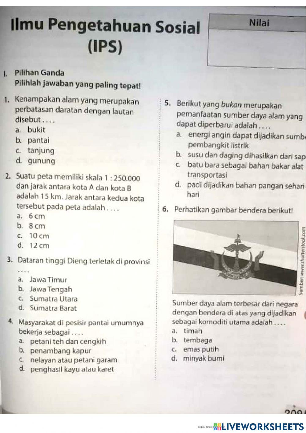 LATIHAN SOAL US IPS KLS 6 worksheet | Live Worksheets