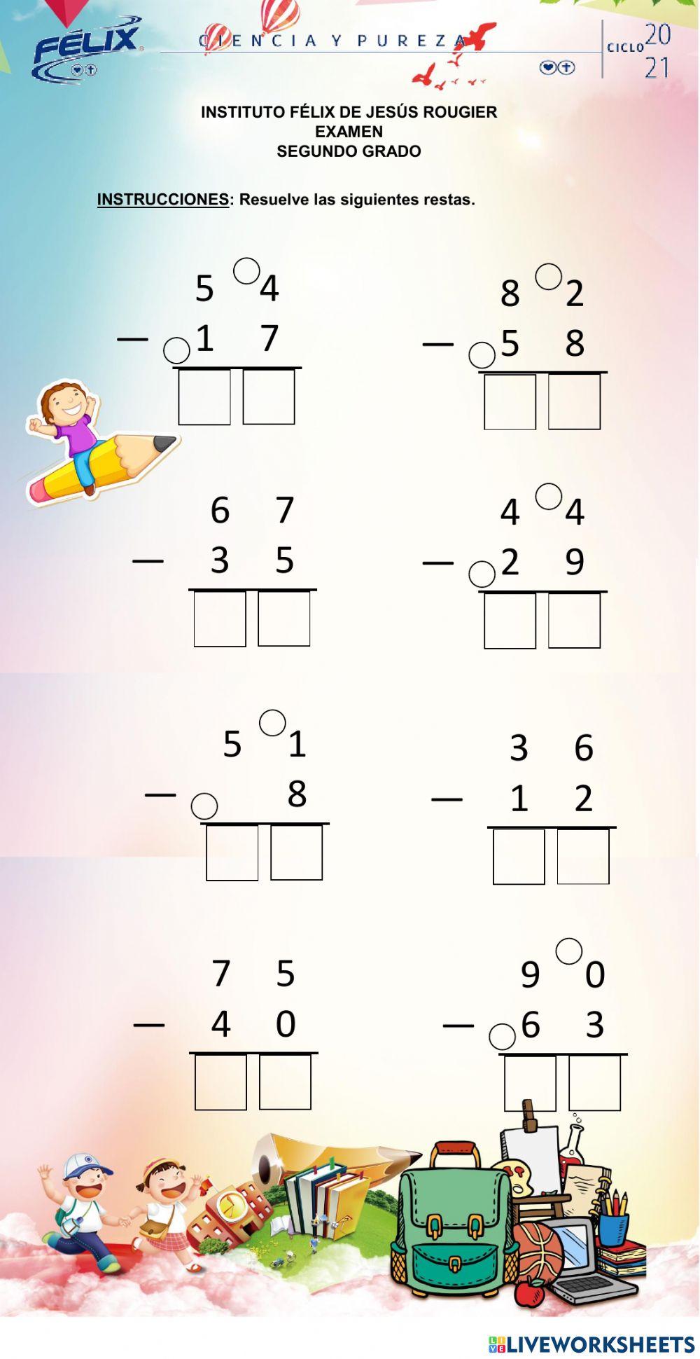 Restas online exercise for 2o. | Live Worksheets