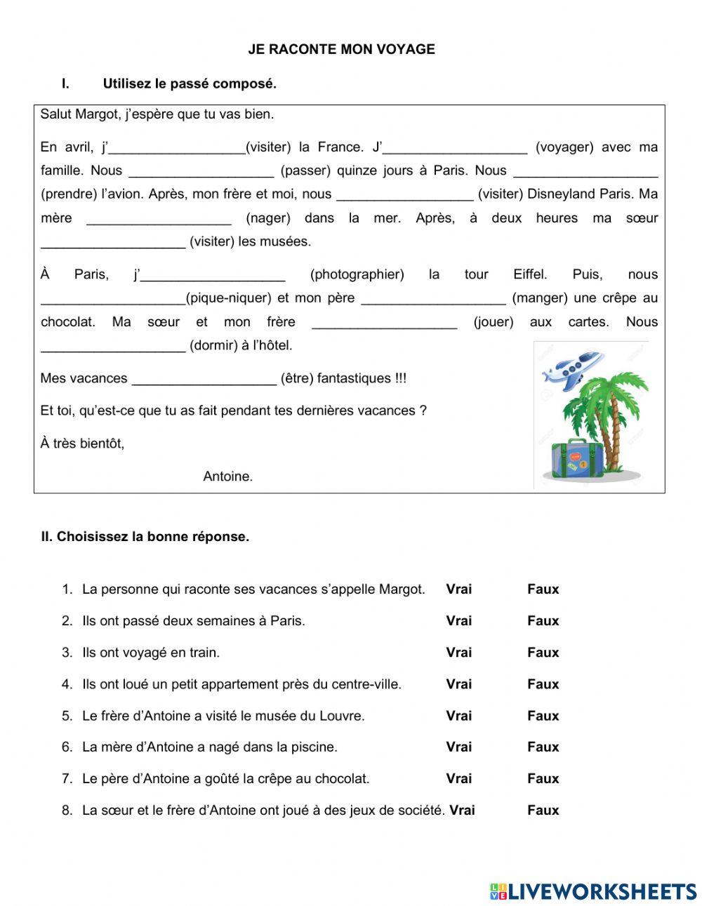 CE : Je raconte mon voyage online exercise for | Live Worksheets