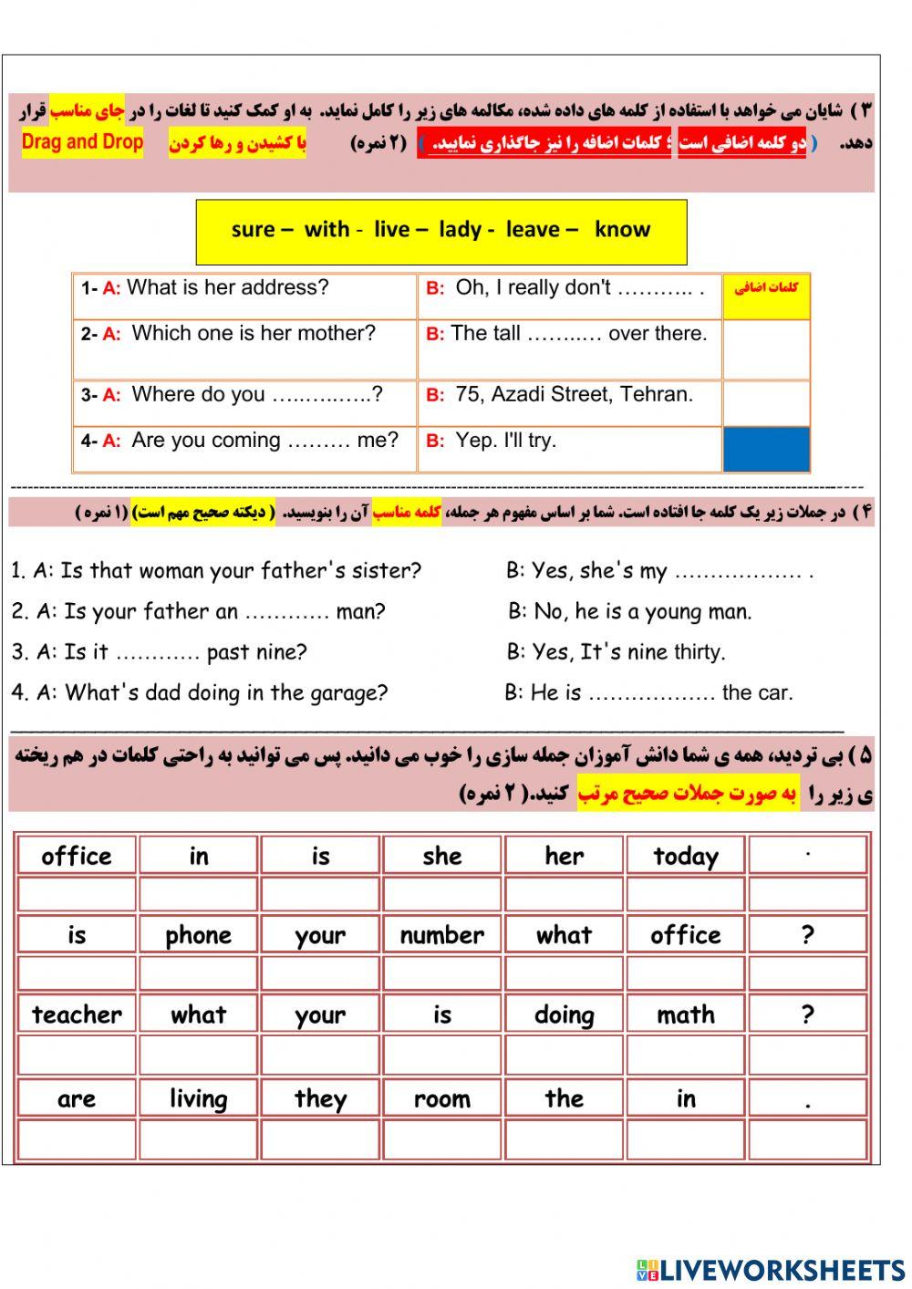 Mid Term Taleb Amoli Grade Seven 1400 worksheet | Live Worksheets