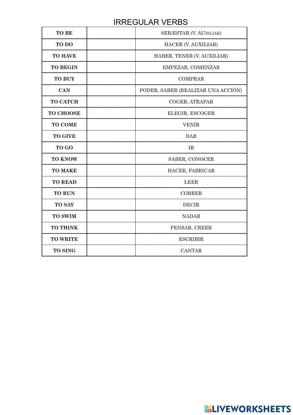 Irregular verbs 7 exercise | Live Worksheets