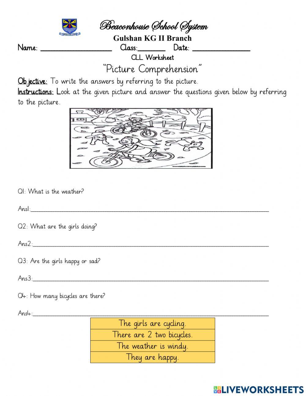 Picture comprehension | Madiha_Khan | Live Worksheets