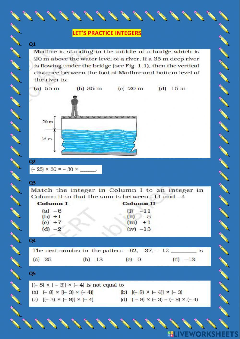Integers online exercise for 7 | Live Worksheets