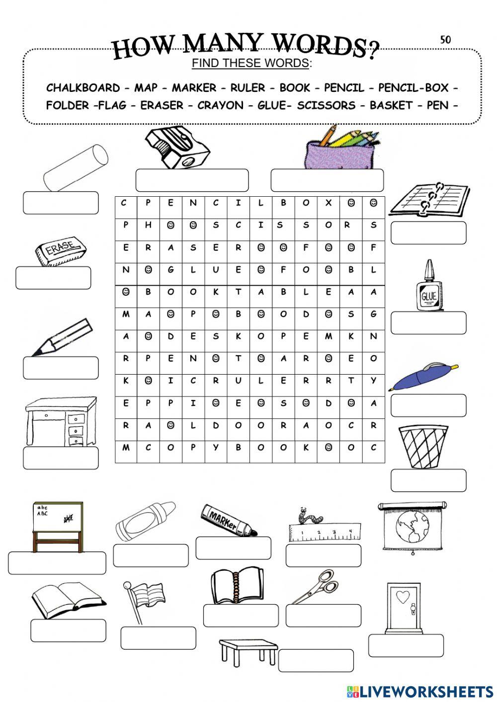 School objects online exercise for 2nd Grade | Live Worksheets
