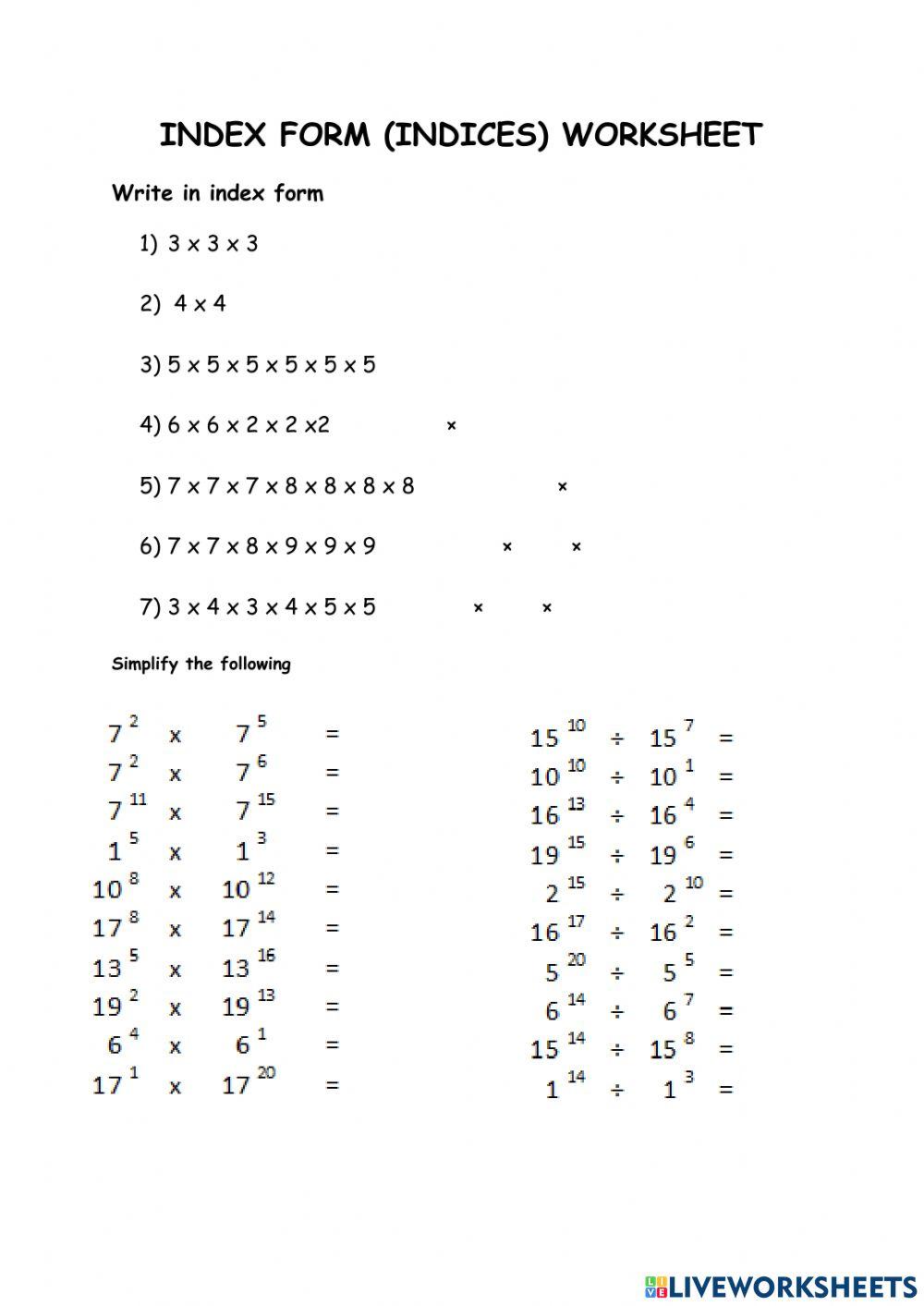 4971586 | Multiplication - Division Laws of Indices