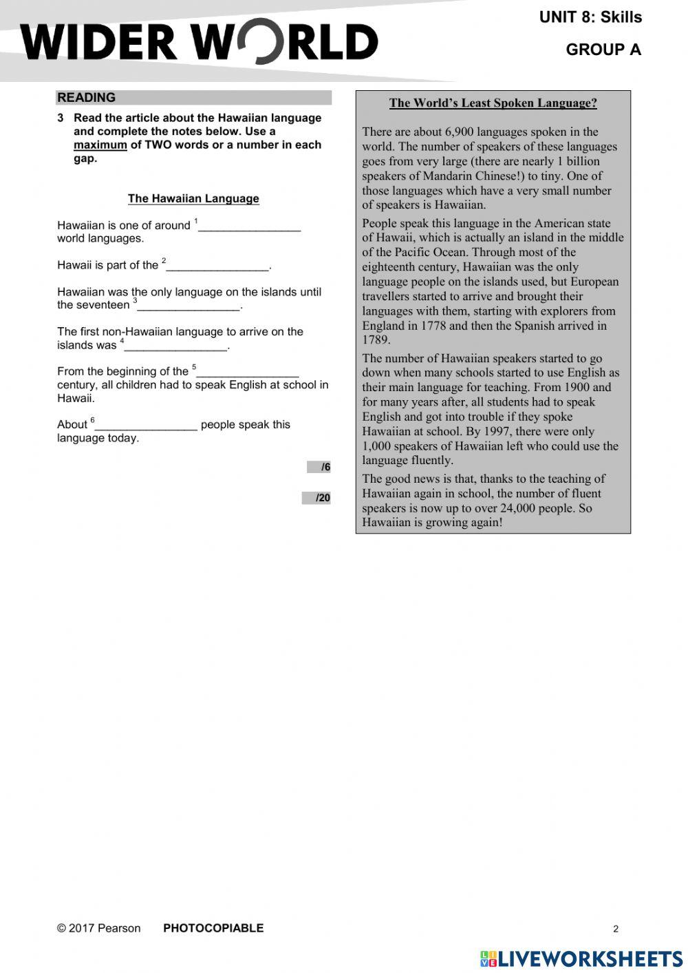 Wider World 1 Skills 8 worksheet | Live Worksheets