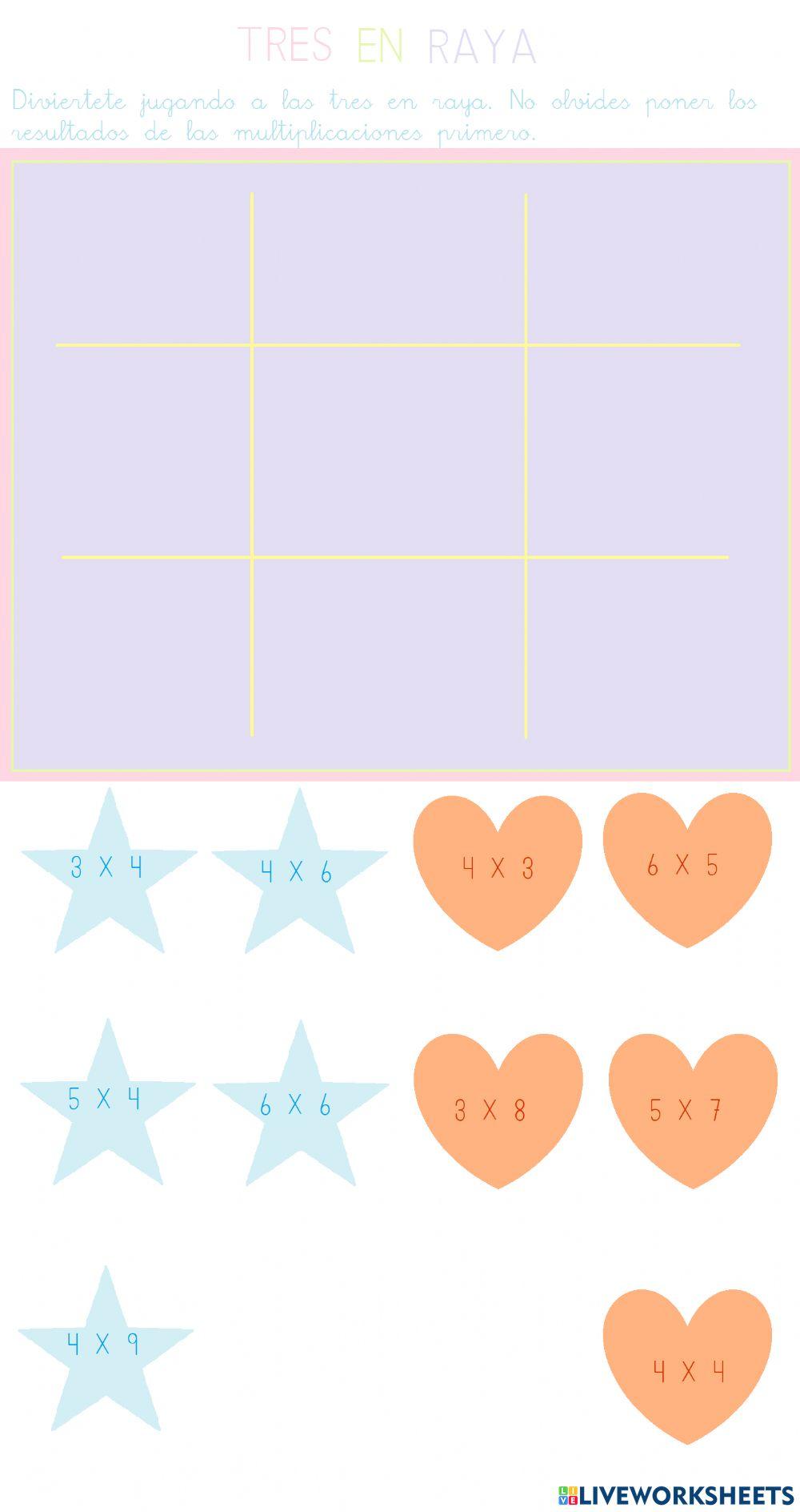 Multiplica con las tres en raya interactive worksheet | Live Worksheets