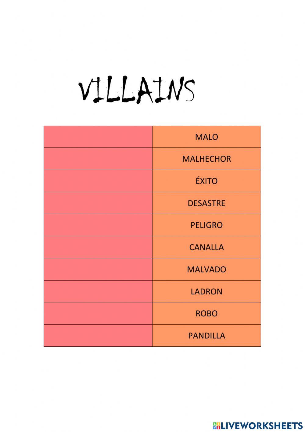 Villains interactive worksheet | Live Worksheets
