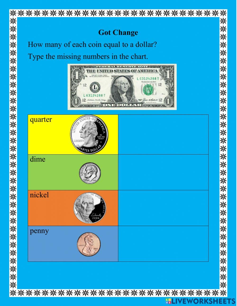 Dollars-Easy | Free Interactive Worksheets | 932795