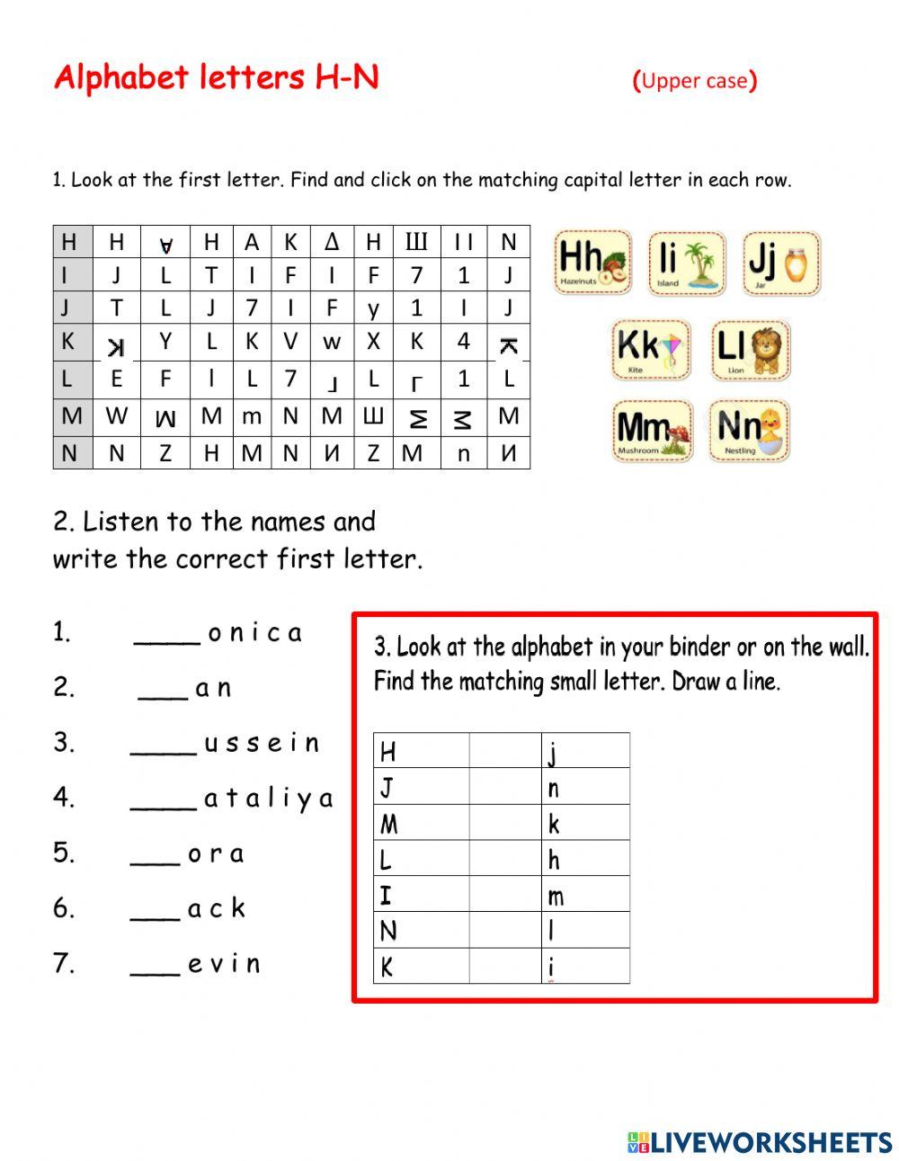 English Alphabet H-N (upper case) PART 1 worksheet | Live Worksheets