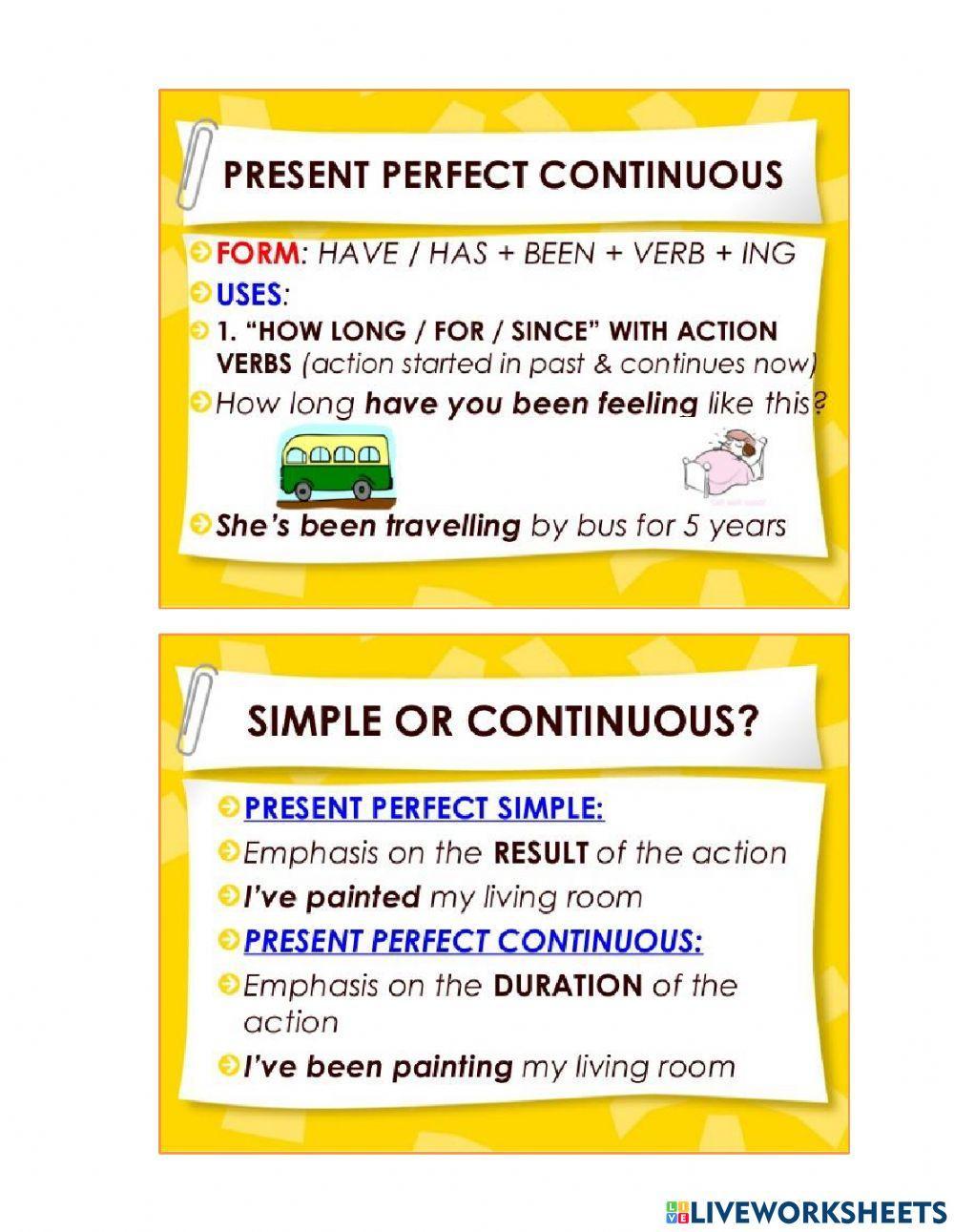 Present Perfect vs Present Perfect Continuous grammar rules worksheet ...