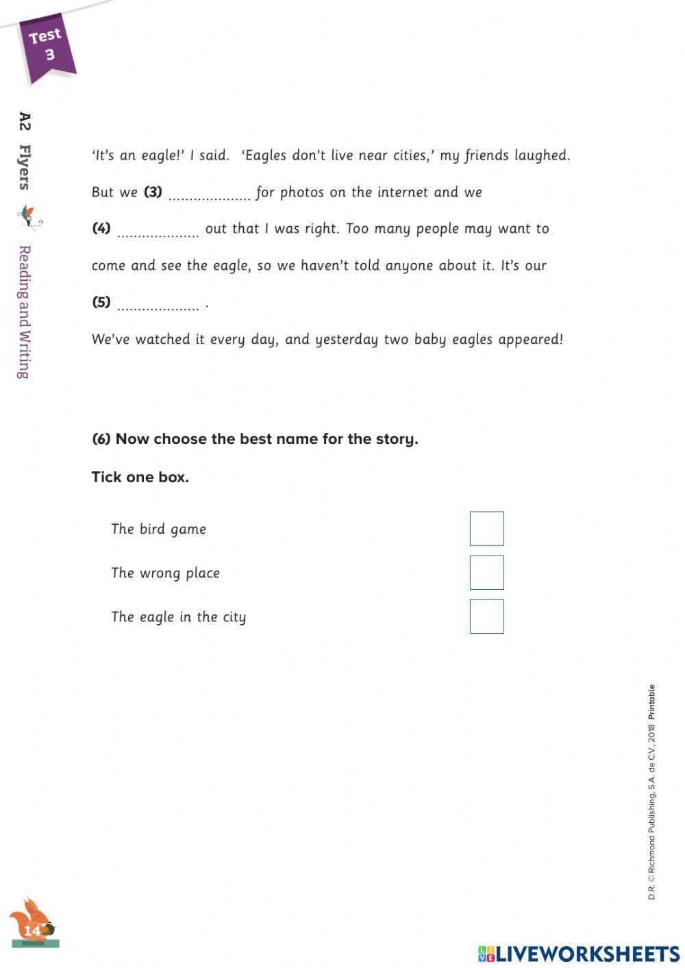 Flyers Test 3 -… | Free Interactive Worksheets | 6550697